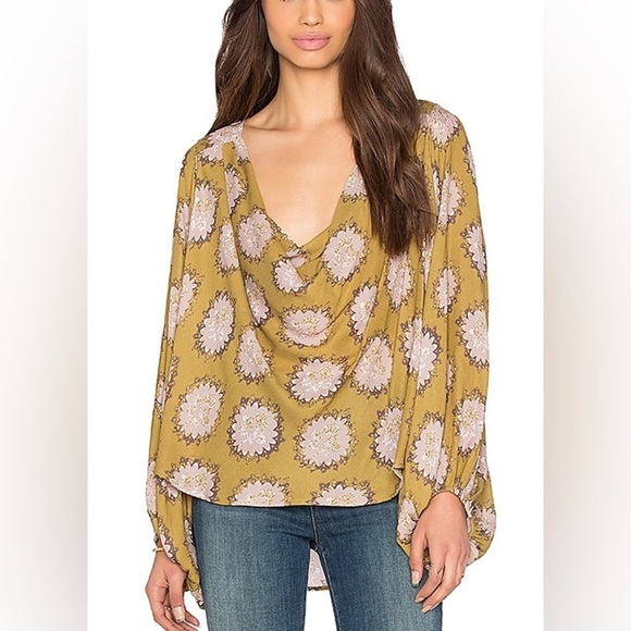 Free People | Tops | Free People Top Cowling Around Drape Neck Floral ...